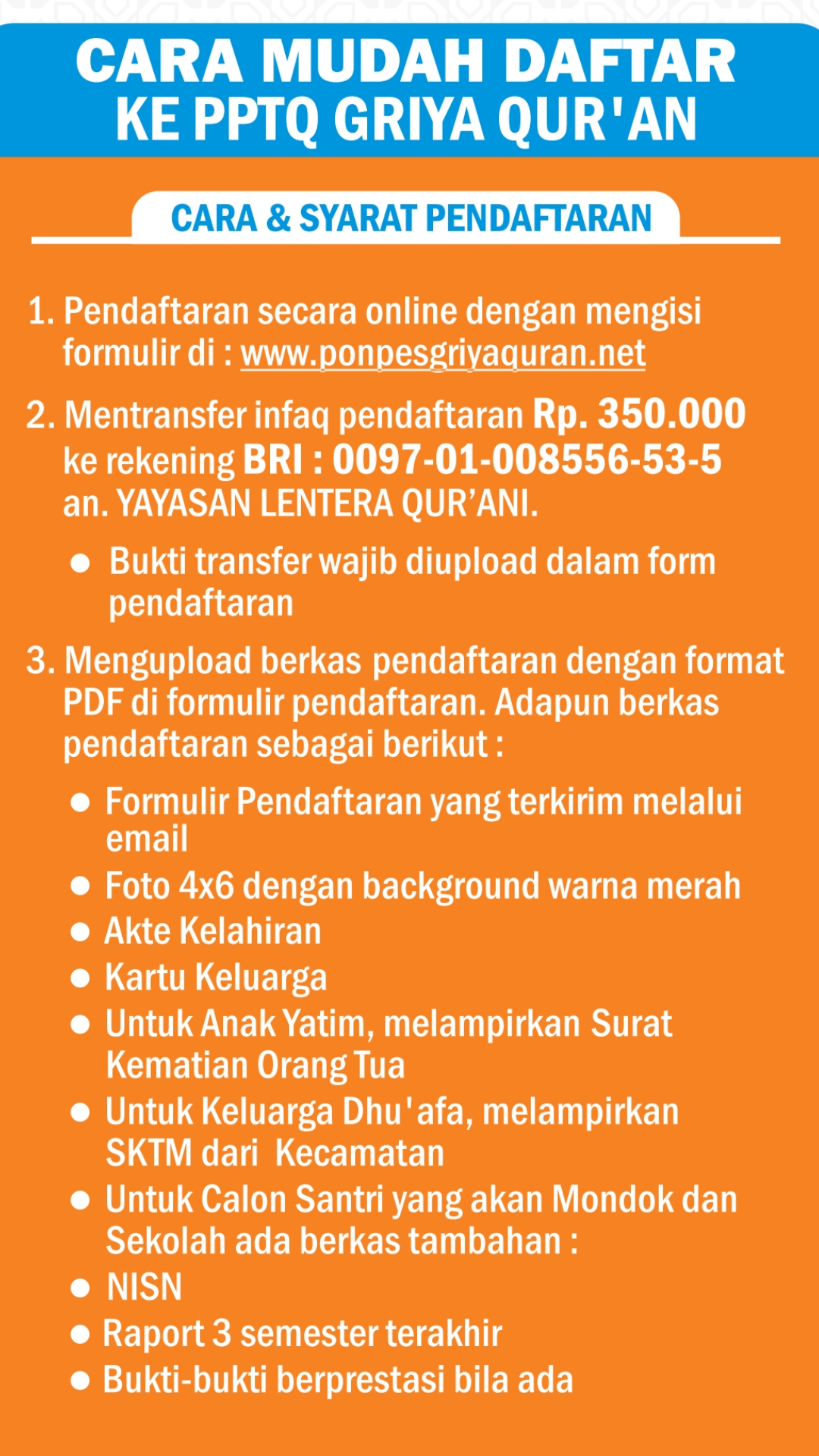 Formulir Pendaftaran Santri Baru – PPTQ GRIYA QUR'AN