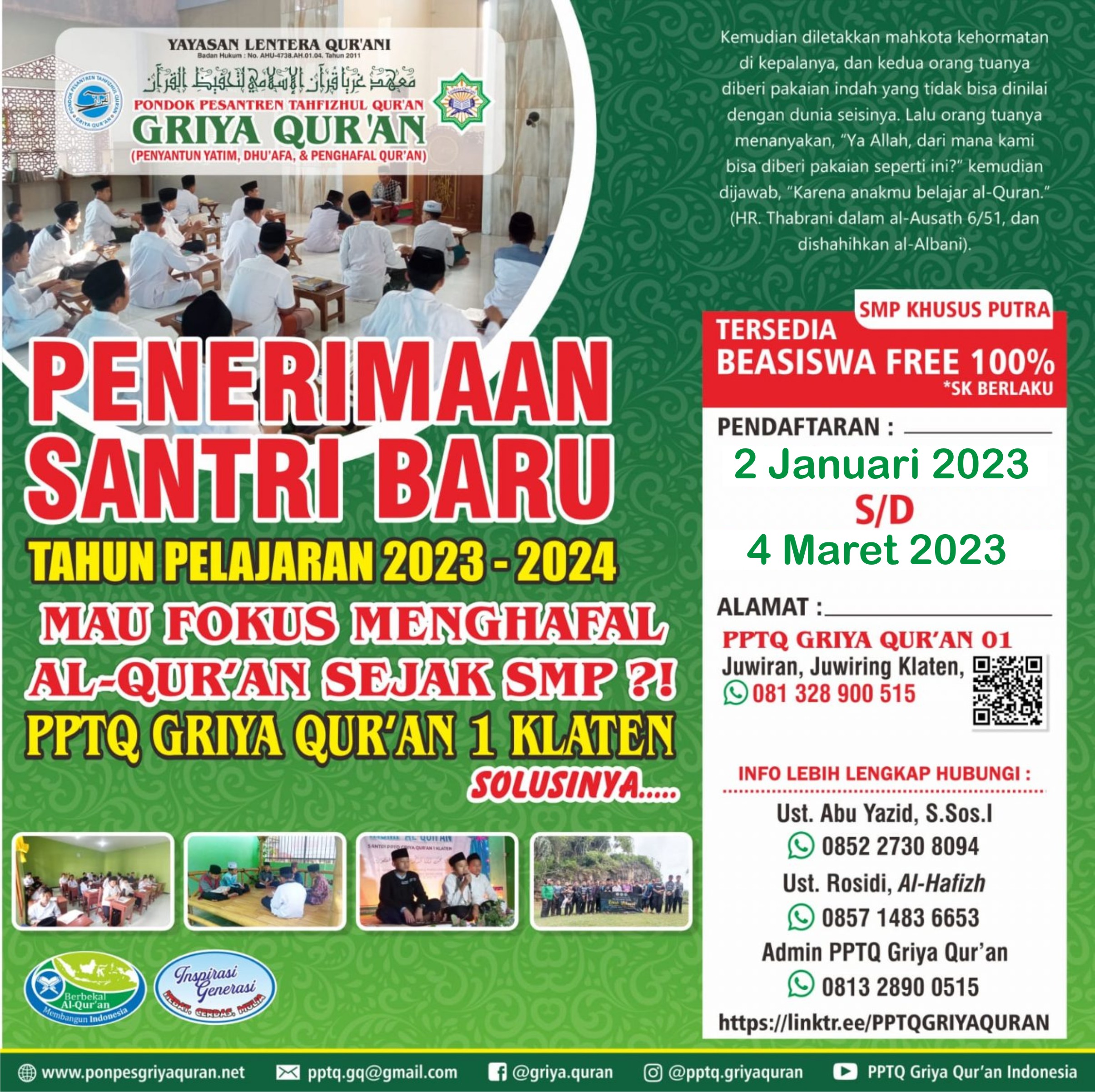 SMP PUTRA – 3 TAHUN HAFAL 30 JUZ., ke GQ 1 Klaten solusinya – PPTQ GRIYA QUR'AN